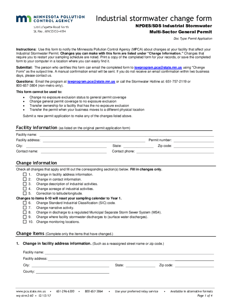 Fillable Online Industrial stormwater change form. This form is used ...
