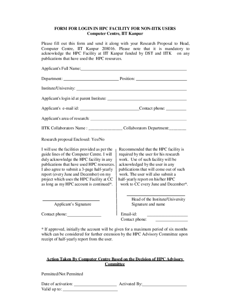 Fillable Online Fillable Online iitk ac FORM FOR NEW LOGIN NAME AND ...