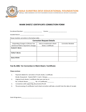 Fillable Online MARK SHEET/ CERTIFICATE CORRECTION FORM Fax Email Print ...