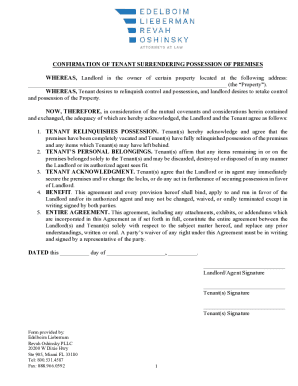 Fillable Online confirmation of tenant surrendering possession of ...