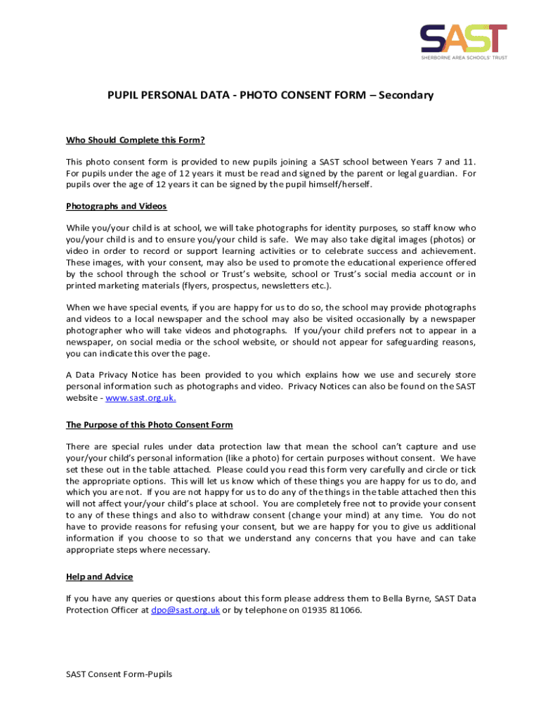Fillable Online SAST Data Consent Form Pupils Years 7 to 11KA.docx Fax ...
