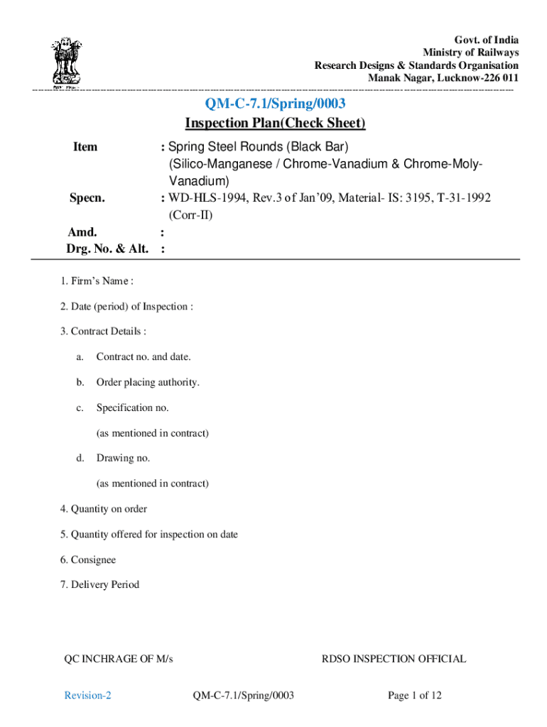 Fillable Online Inspection Plan Check Sheet for Spring Loaded Side ...