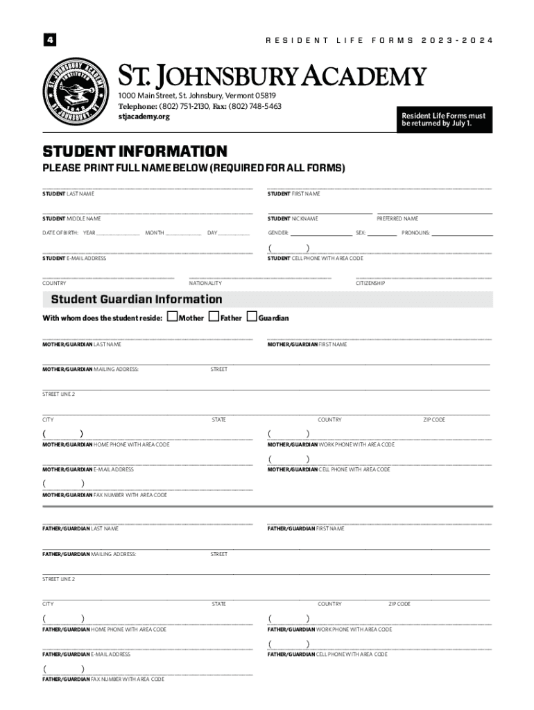 Fillable Online Applying as a Boarding Student - St. Johnsbury Academy ...