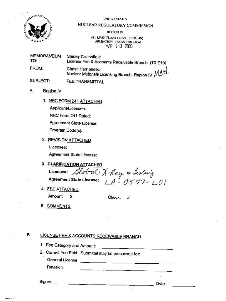 Fillable Online Fee transmittal, memorandum, forwarding clarification ...