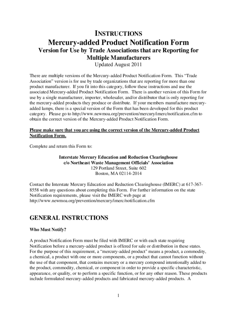 Fillable Online INSTRUCTIONS Mercury-added Product Notification Form ...