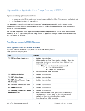 Fillable Online High-level Grant Application Form Change Summary: FORMS ...