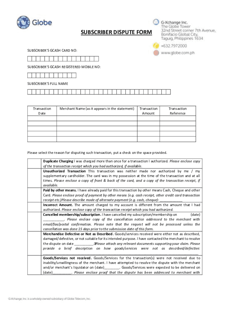 Fillable Online Gcash Dispute Form - Fill and Sign Printable Template ...