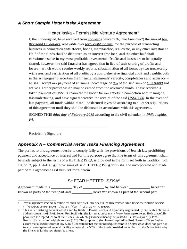 Fillable Online A Short Sample Hetter Isska Agreement Fax Email Print ...