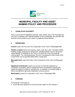 Fillable Online municipal facility and asset naming policy and ...