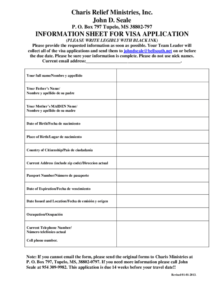 Fillable Online INFORMATION SHEET FOR VISA APPLICATION Fax Email Print ...