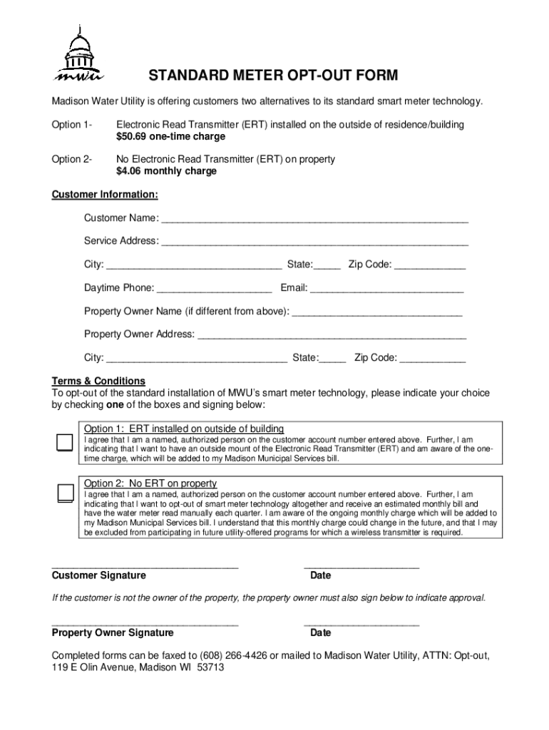Fillable Online STANDARD METER OPT-OUT FORM Fax Email Print - pdfFiller