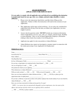Fillable Online ADAMS ROBINSON APPLICATION FOR EMPLOYMENT Fax Email ...