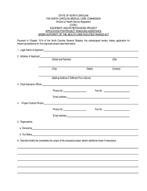 Fillable Online NC DHSR MCC: Application for Project Financing ...