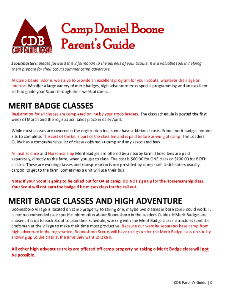 Fillable Online Camp Daniel Boone Parent's Guide Fax Email Print ...