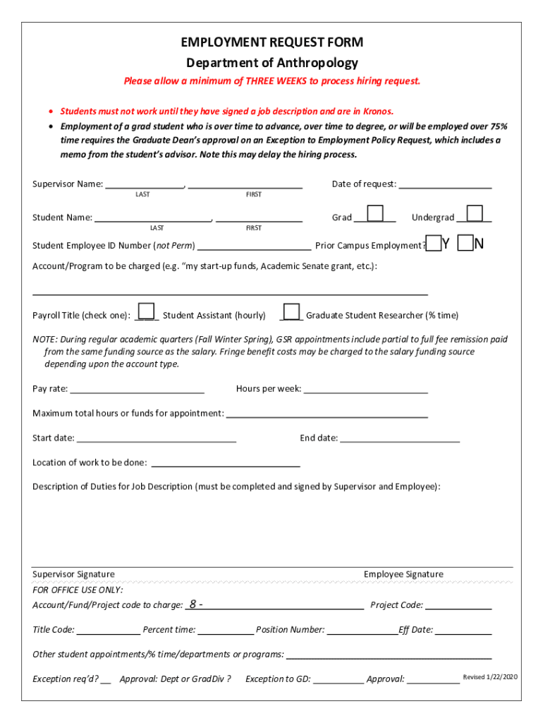Fillable Online EMPLOYMENT REQUEST FORM ... Fax Email Print - pdfFiller