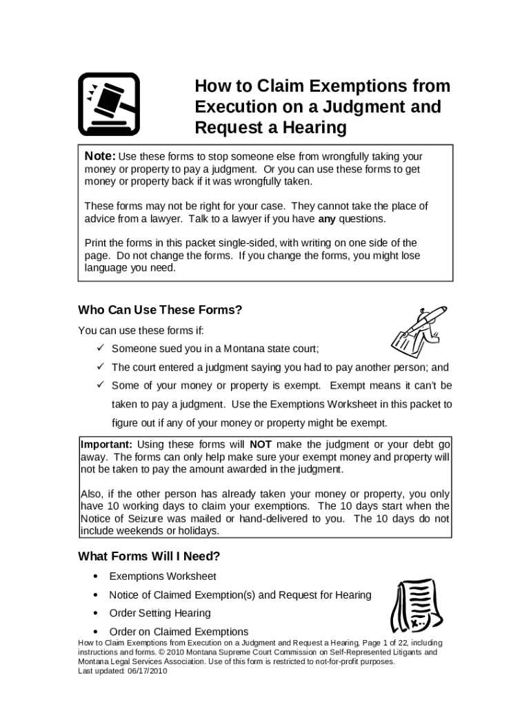 How to Claim Exemptions from Execution on a Judgment ... Doc Template ...