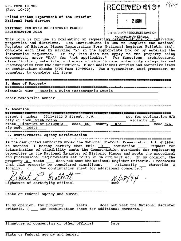 Fillable Online Fillable Online pdfhost focus nps , NFS Form 10900 (Rev Fax Email Print - pdfFiller