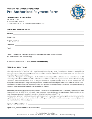 Fillable Online Water Pre-Authorized Payment Form Fax Email Print - pdfFiller