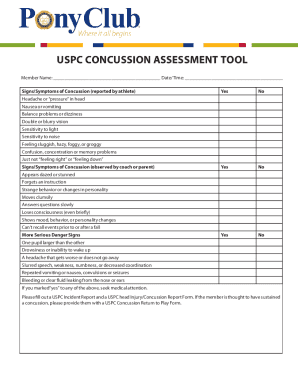 Fillable Online USPC CONCUSSION ASSESSMENT TOOL Fax Email Print - pdfFiller
