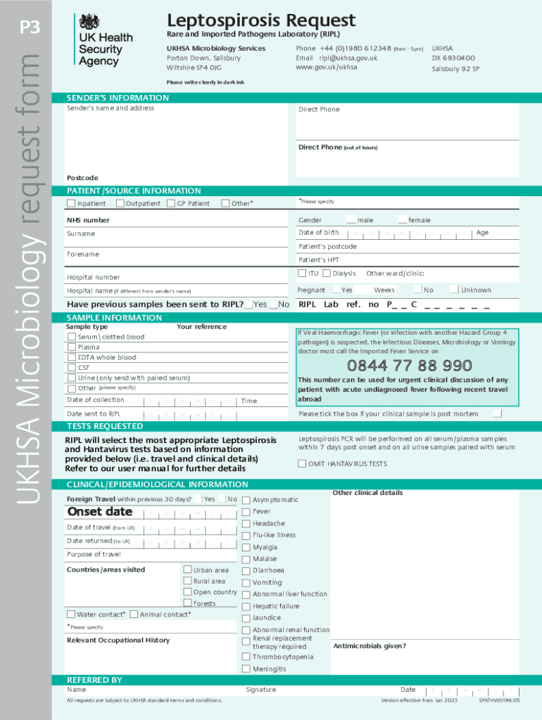 Fillable Online Microbiology request form P3 - Leptospirosis Fax Email Print - pdfFiller