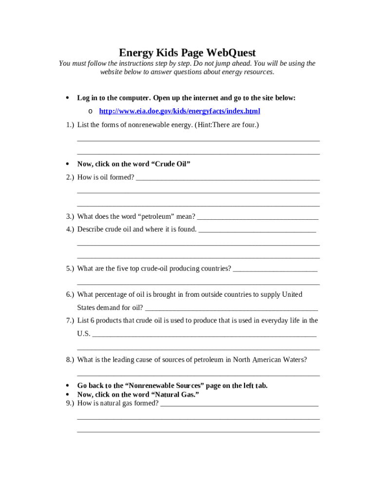 energy kids page webquest answer key Doc Template Doc Template | pdfFiller