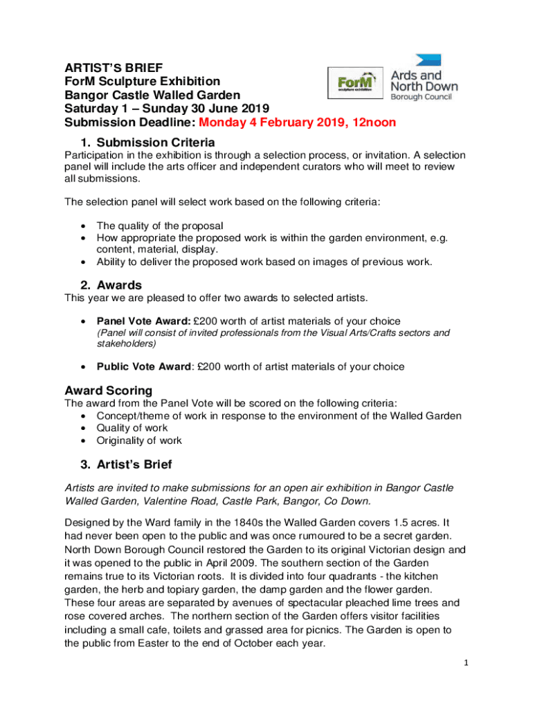 Fillable Online ARTIST'S BRIEF ForM Sculpture Exhibition Bangor Castle ...