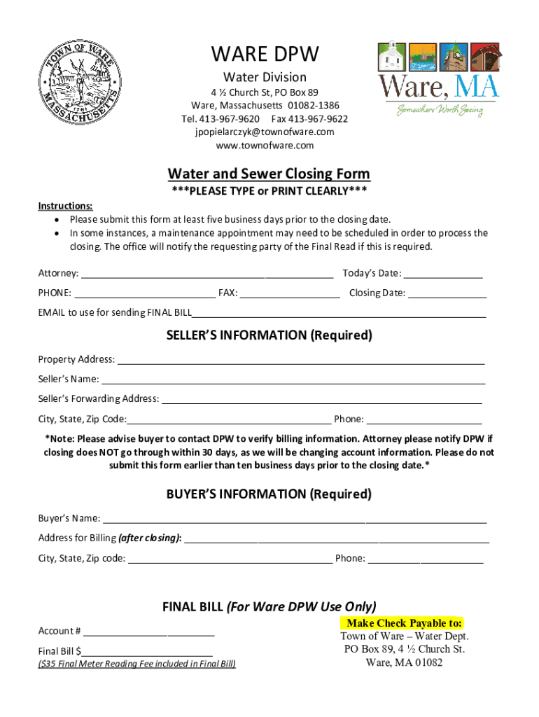 Fillable Online Final Closing Form Fax Email Print - pdfFiller