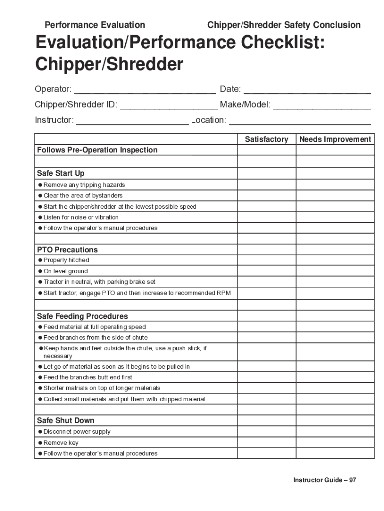 Fillable Online Daily Pre-Operation Inspection: Chipper/Shredder Fax ...