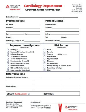 Fillable Online CARDIOLOGY DEPARTMENT GP Direct Access Referral Form ...
