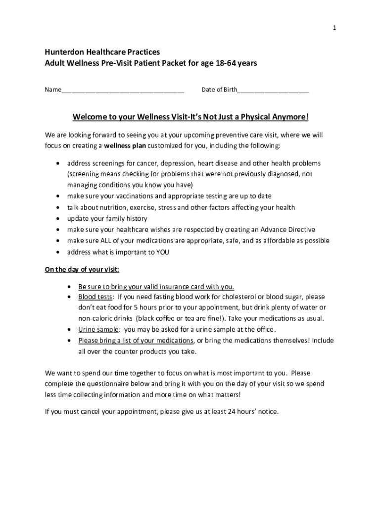 Fillable Online Annual Wellness Visit Pre-Visit Questionnaire - Female ...