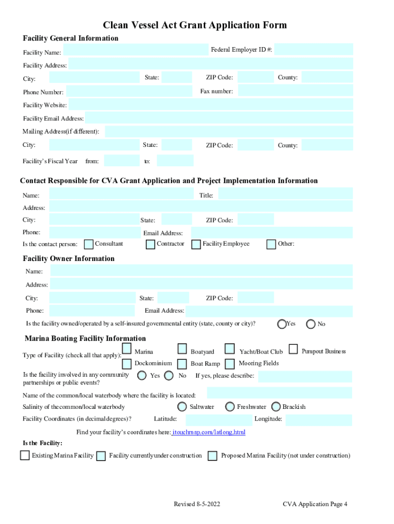 Fillable Online Clean Vessel Act Grant Application and Instructions ...