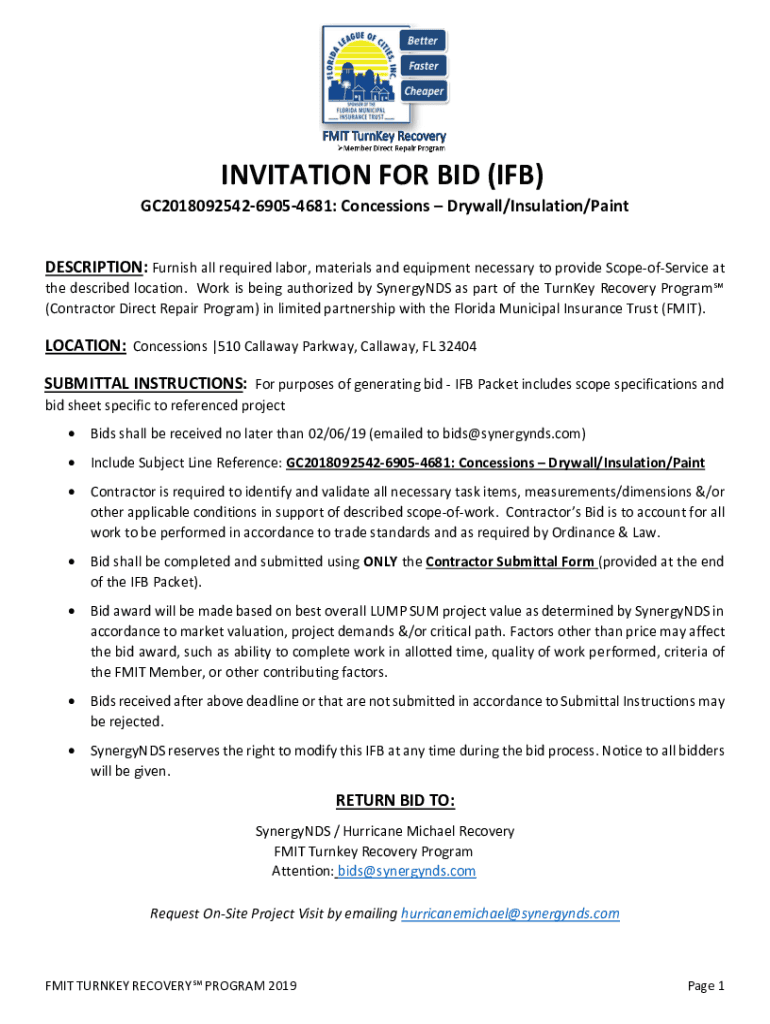 Fillable Online Invitation for Bid IFB #2022-06 For: Interior Painting ...