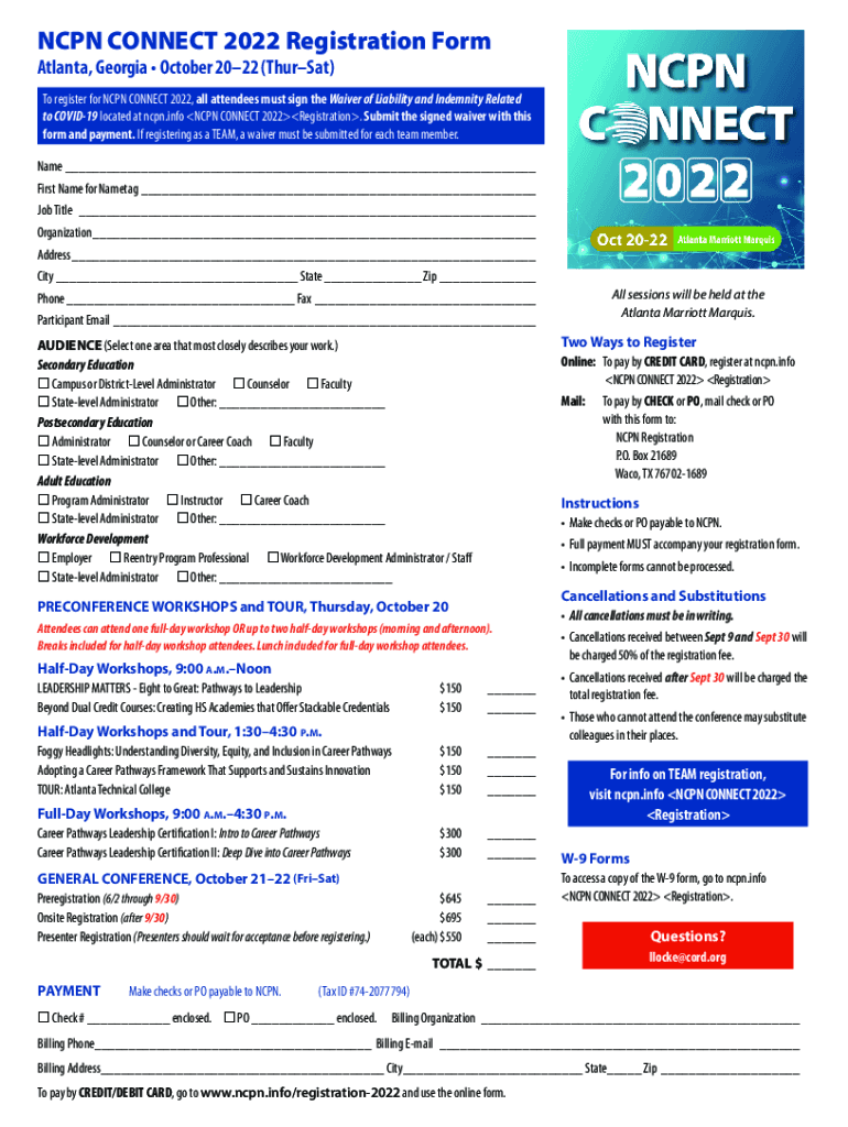 Fillable Online NCPN CONNECT 2022 Registration Form Fax Email Print ...