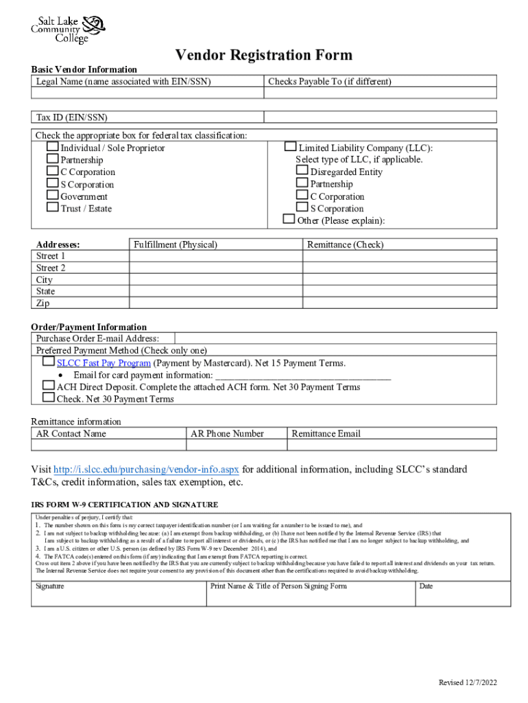 Fillable Online New vendor request form: Fill out & sign online Fax ...