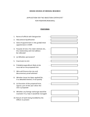 Fillable Online application for no objection certificate for passport ...
