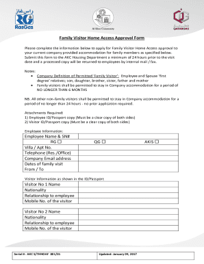Fillable Online Family Visitor Home Access Approval Form Employee ...