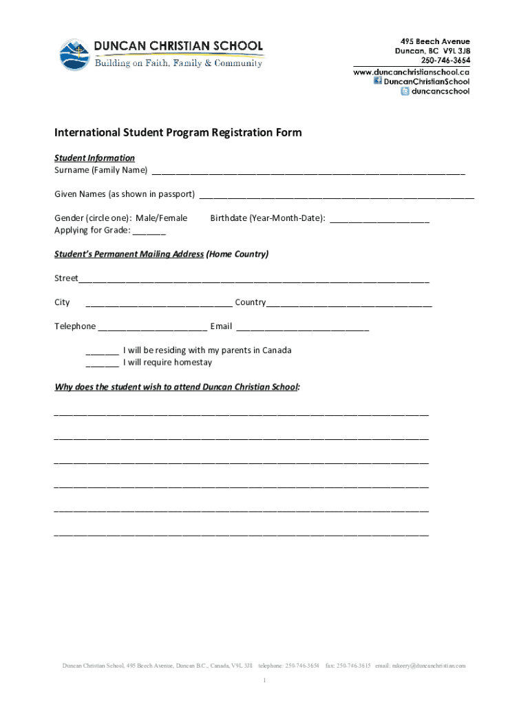 Fillable Online International Student Program Registration Form Fax ...