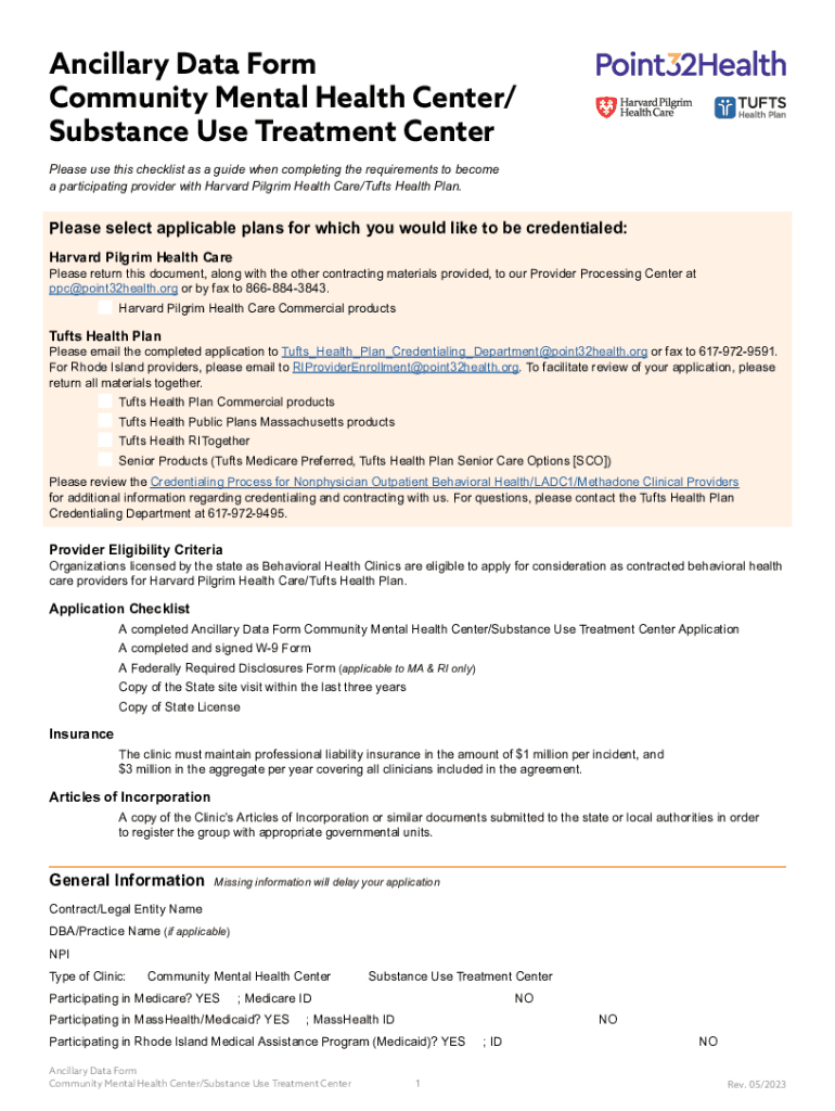 Fillable Online Ancillary Data Form Community Mental Health Center Fax ...