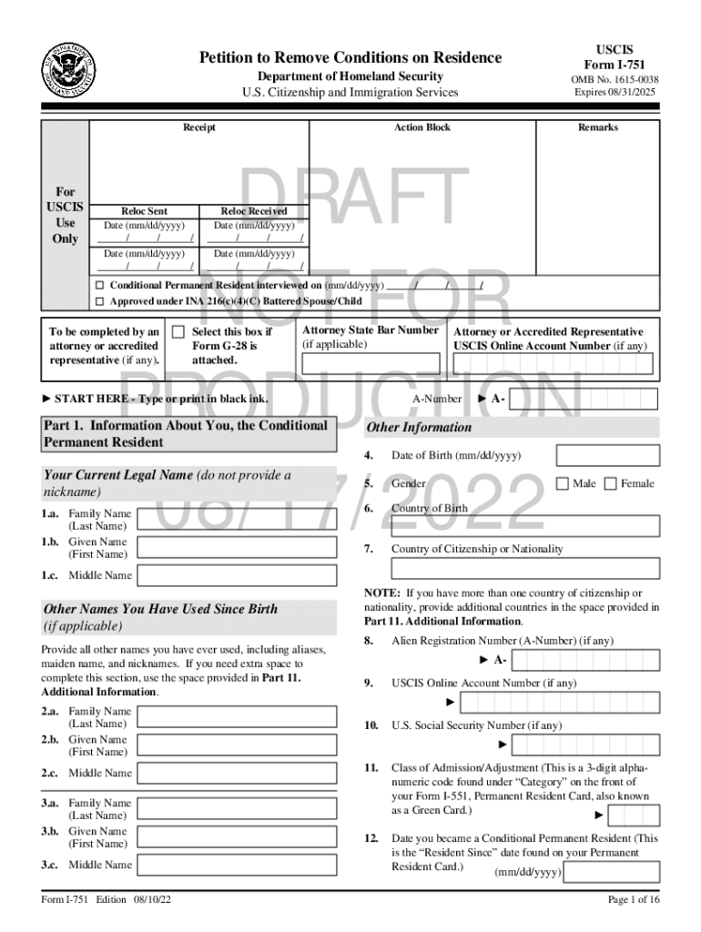 Fillable Online I 751 Petition to Remove the Conditions on Residence ...