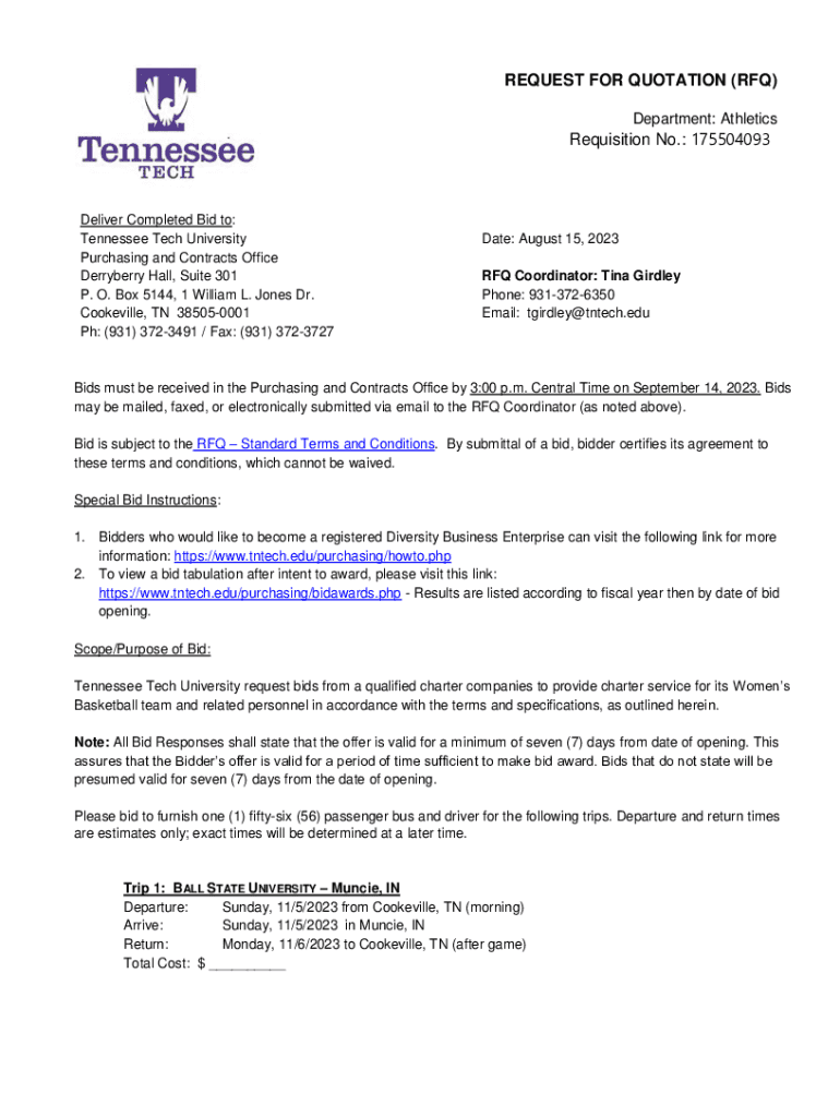 Fillable Online REQUEST FOR QUOTATION (RFQ) Requisition No.: 175504093 ...
