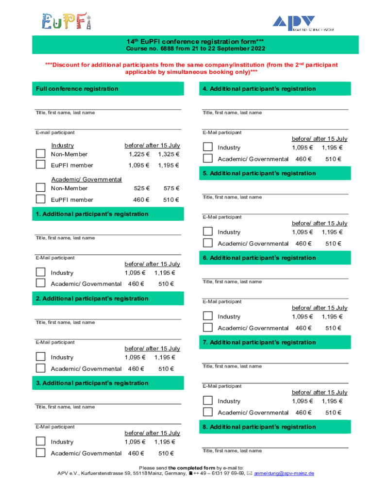 Fillable Online 14th EuPFI conference registration form*** Fax Email Print - pdfFiller