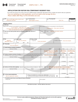 Fillable Online APPLICATION FOR VISITOR VISA (TEMPORARY RESIDENT ...