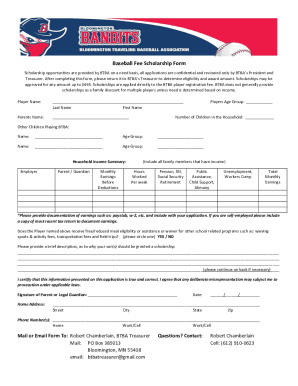 Fillable Online Baseball Fee Scholarship Form Fax Email Print - pdfFiller