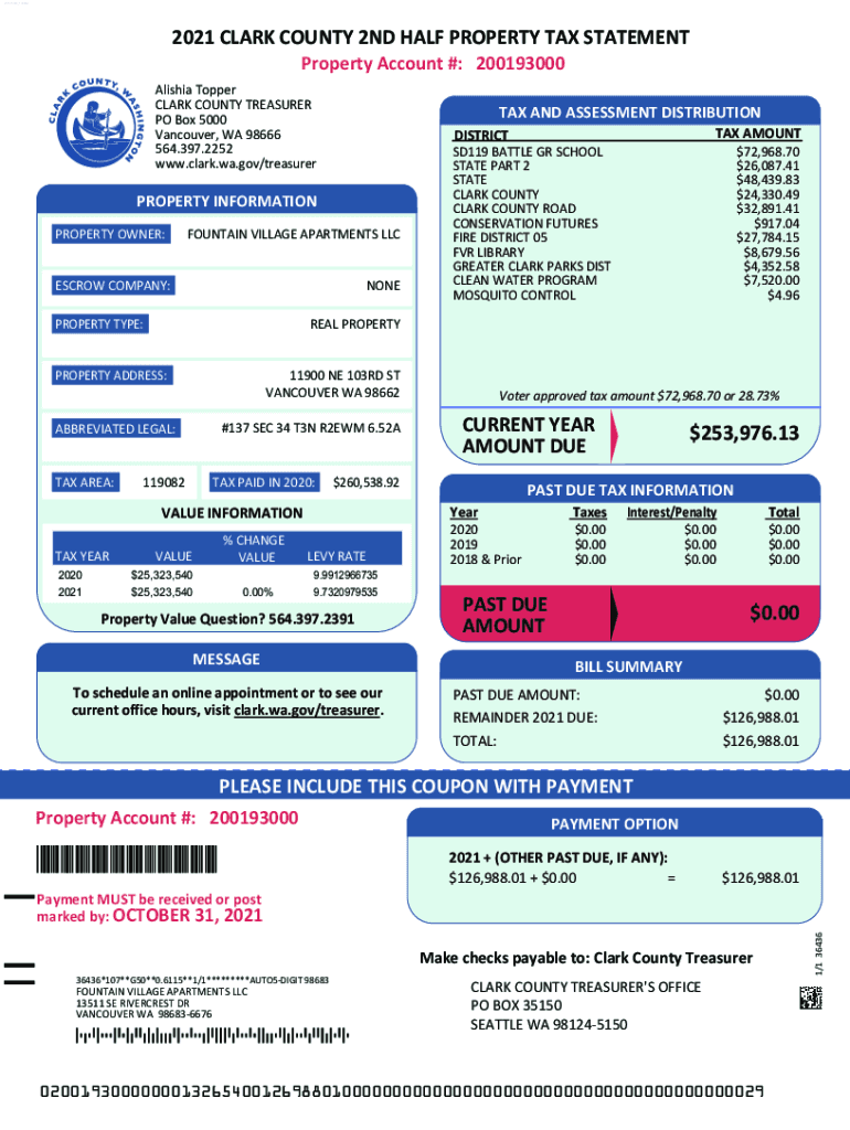 Fillable Online gis clark wa 2021 clark county 2nd half property tax ...