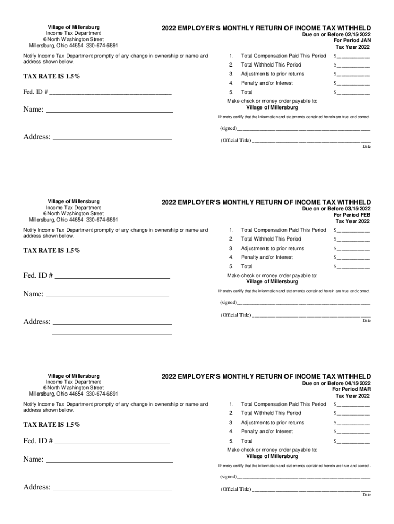 Fillable Online 2022 employer's monthly return of income tax withheld ...
