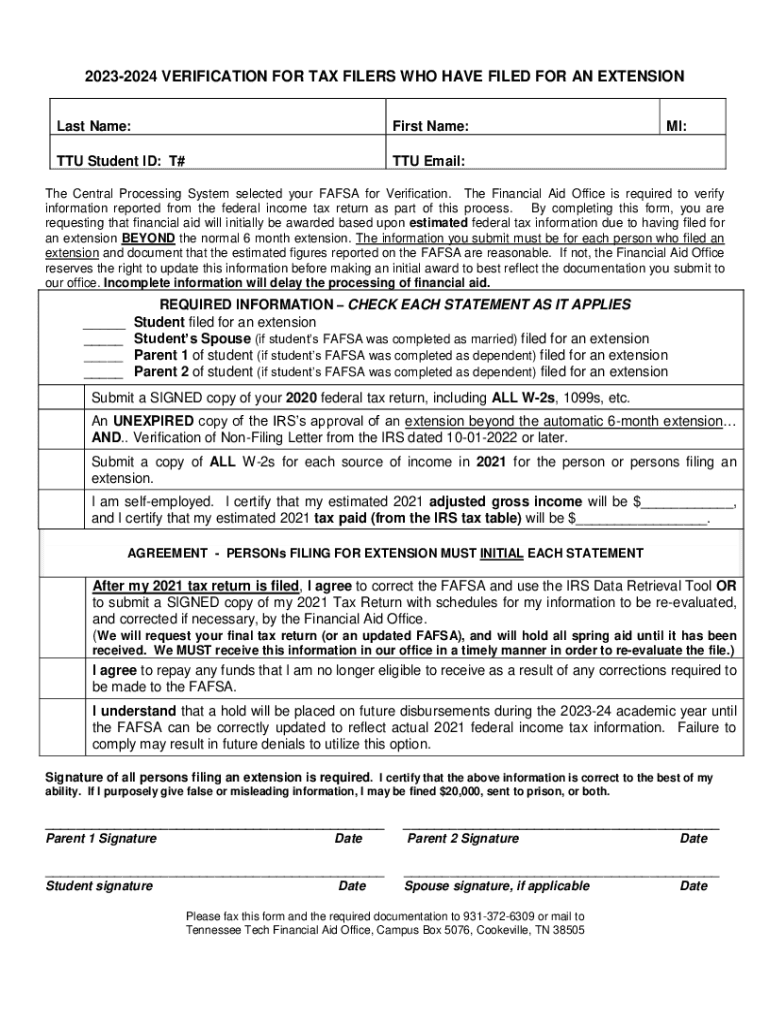 Fillable Online 2023-2024 VERIFICATION FOR TAX FILERS WHO HAVE ... Fax Email Print - pdfFiller