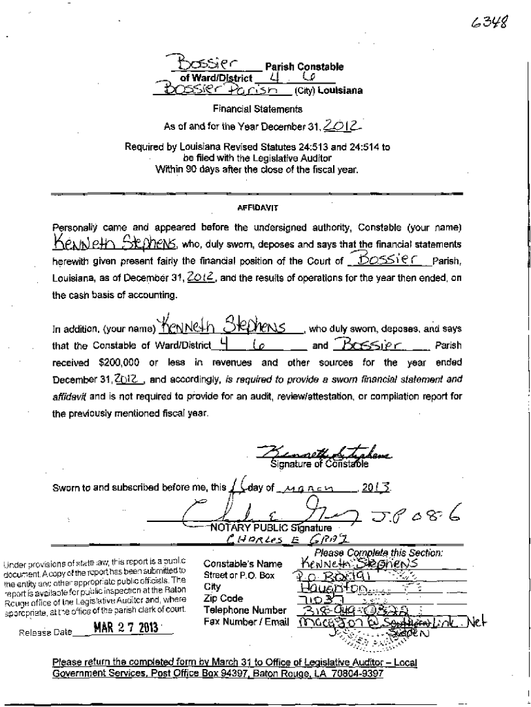 Fillable Online lla la Assumption Parish Constable 3rd Justice of the ...