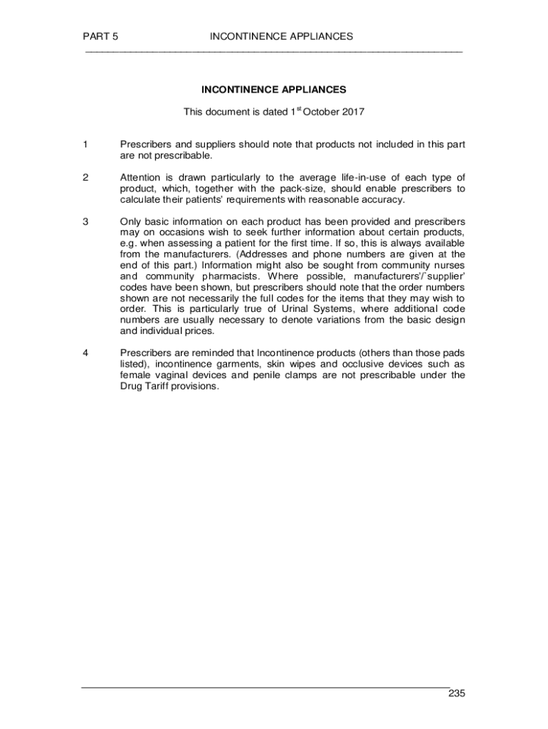 Fillable Online Tariff Tip : Incontinence briefs on prescription Fax ...