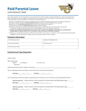 Fillable Online Paid Parental Leave Request FormNon-union Employees Fax ...