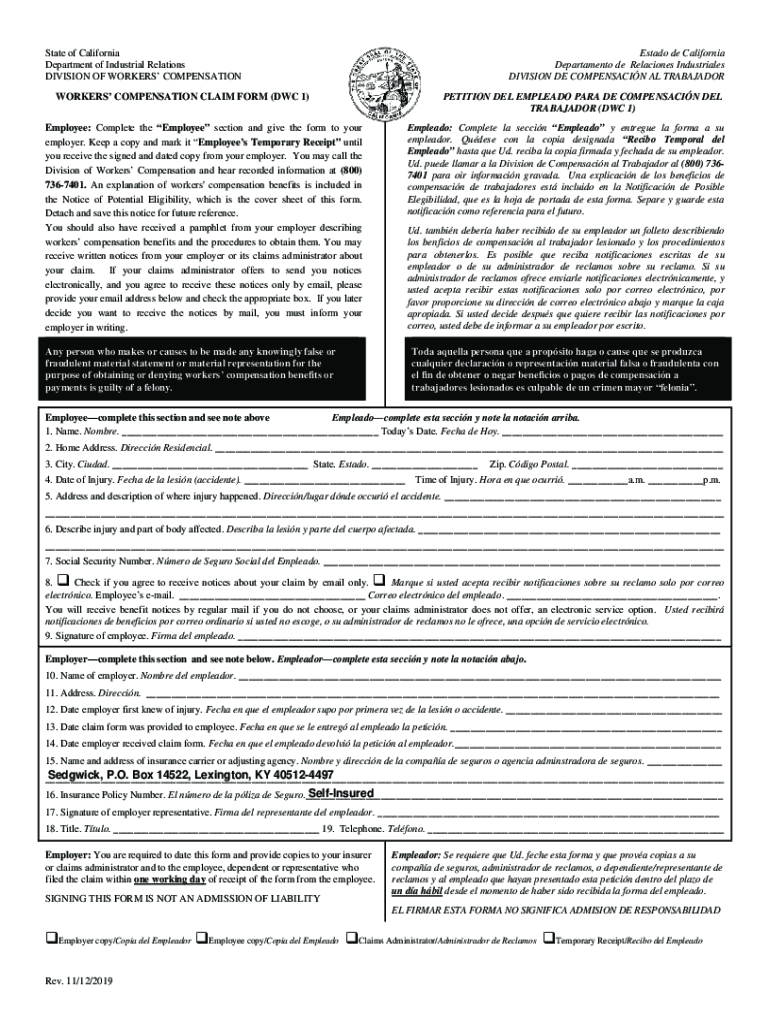 California Employee Injury Reporting Form - Blank Fillable Template ...